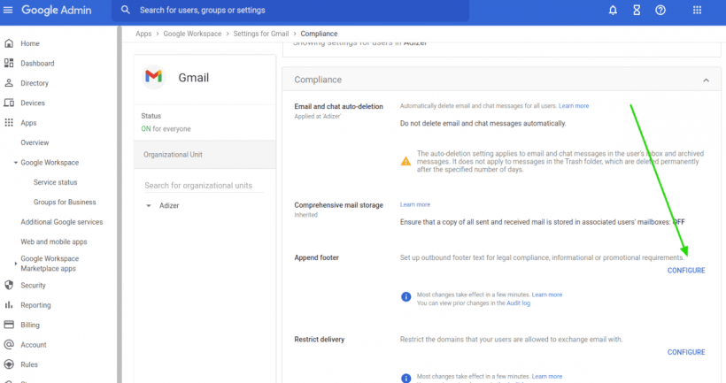Adding a footer message for all Gmail users in Google Workspace