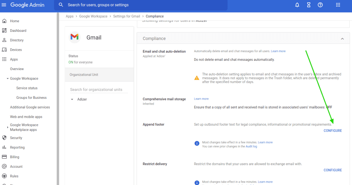 Adding a footer message for all Gmail users in Google Workspace