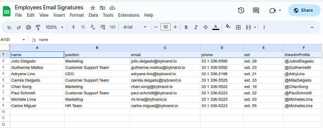 Creating dynamic email signatures with Google Sheets + Bybrand