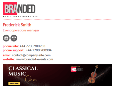 Examples of professional email signature for events & promotions