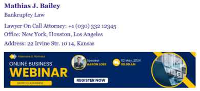 Examples of professional email signature for events & promotions