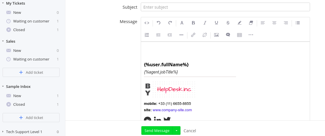 Creating an HTML signature with Teamwork Desk variables