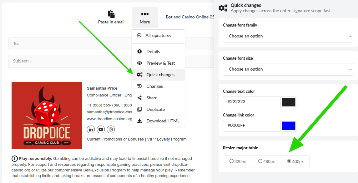Resizing the email signature major table - Bybrand