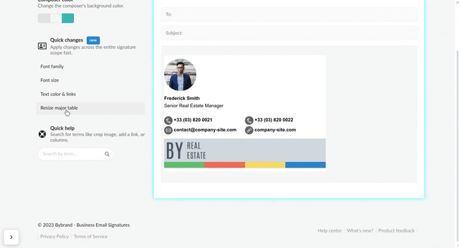 Resizing the email signature major table - Bybrand
