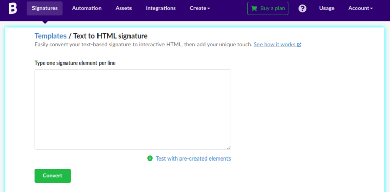How to convert a plain text email signature to HTML using Bybrand