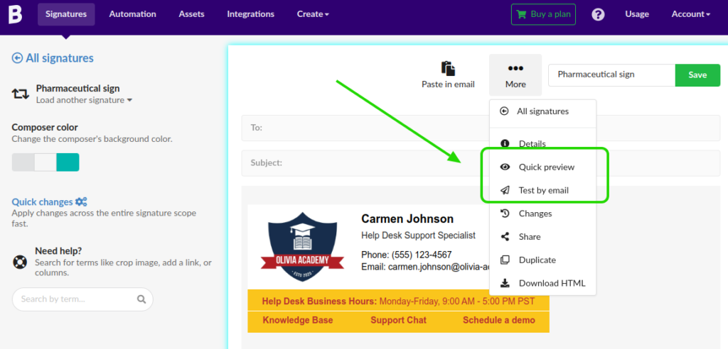 How to test the email signature - Bybrand